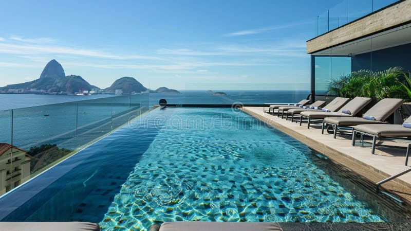 Rooftop Pool Offering Panoramic Views with Stylish Loungers and Clear ...
