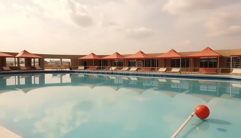 Rooftop Pool with Orange Cabanas, Stock Photo - Image of light ...