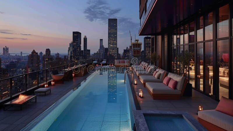 Rooftop Pool Showcases Infinity Edge Overlooking City Skyline with ...