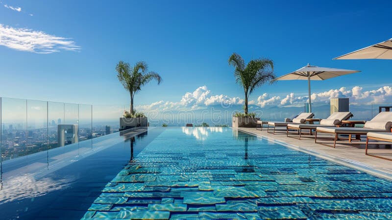 Rooftop Pool Showcasing Panoramic Views Stock Illustration ...