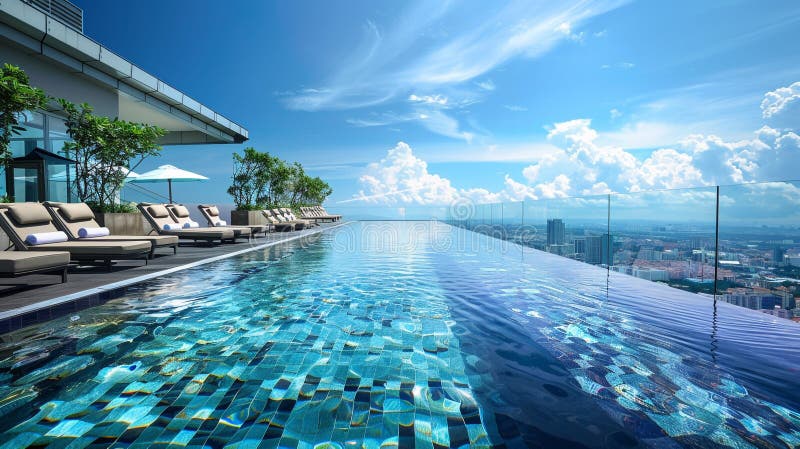 Rooftop Pool Showcasing Panoramic Views with Stylish Loungers and Clear ...
