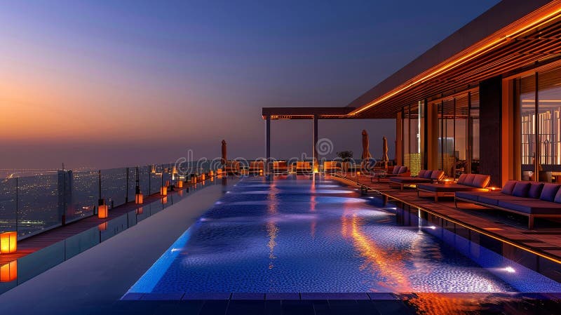 Rooftop Pool Showcasing Stunning Views with Comfortable Loungers and ...