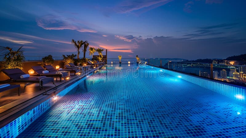 Rooftop Pool Showcasing Stunning Views at a Hotel Stock Illustration ...