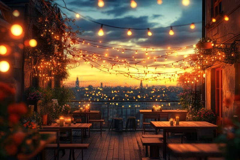 Rooftop Restaurant Offering Stunning Sunset View Over City Skyline ...
