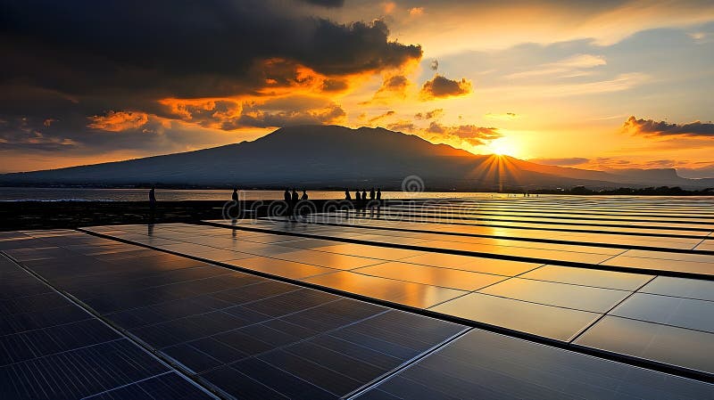 Sunset Solar Panels stock illustration. Illustration of renewable ...