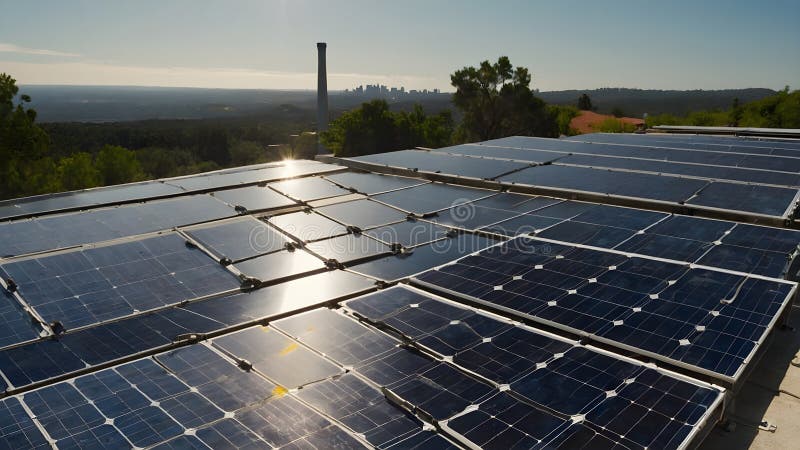 Sunlit Solar Panels Installed on a Building Rooftop. Stock Illustration ...