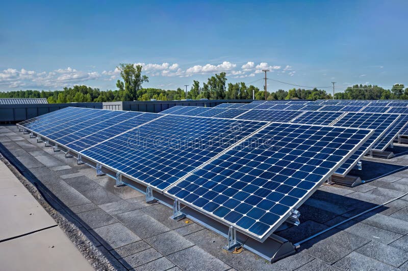 Rooftop Solar Panel Installation with Multiple Rows Under Clear Skies ...