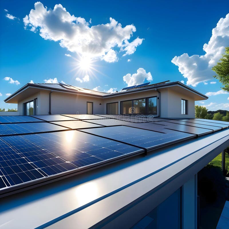 A Rooftop Solar Panel Installation on a Sleek, Modern House with Clean ...