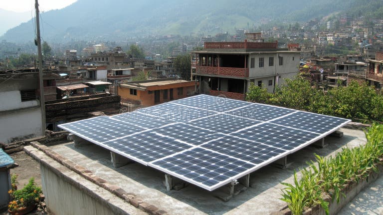 Rooftop Solar Panel System in Developing Urban Area Stock Photo - Image ...