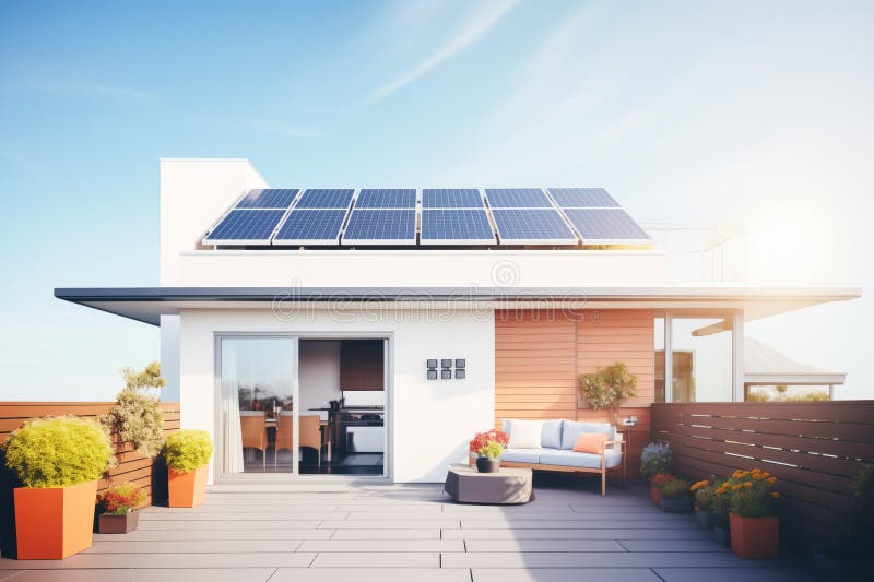 Rooftop Solar Panels on a Modern House at Noon Stock Image - Image of ...
