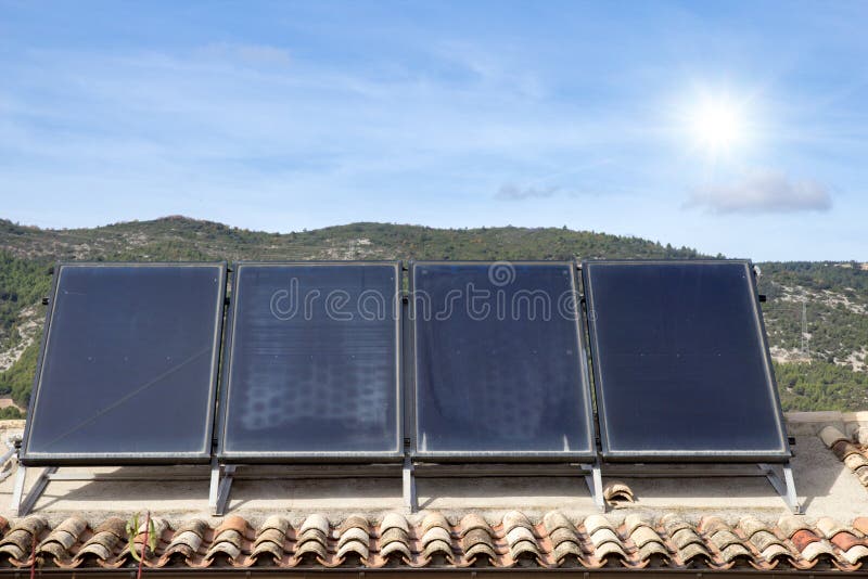 Rooftop with Solar Panels and Sunshine Stock Image - Image of ...