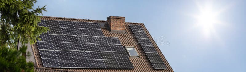 Rooftop Solar Panels Under Sunlight Banner Copy Space Stock Photo ...