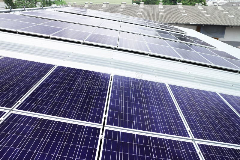 Rooftop Solar Panels on Warehouse Roof Stock Image - Image of factory ...
