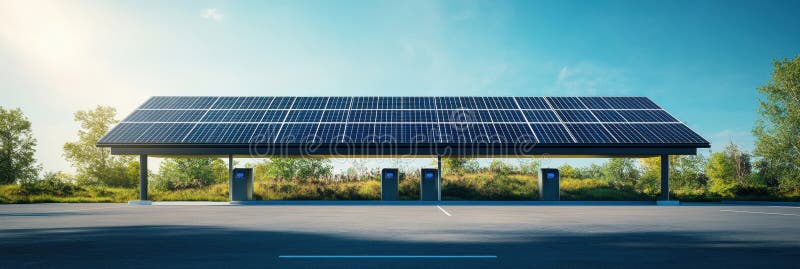 Rooftop Solar Powered EV Charging Station Under a Clear Sunny Sky with ...