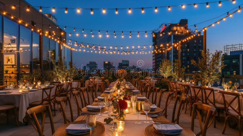 Summer Rooftop Dinner Generated by AI Stock Illustration - Illustration ...