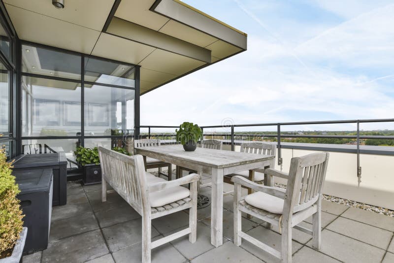 Rooftop terrace view stock image. Image of veranda, design - 242972663