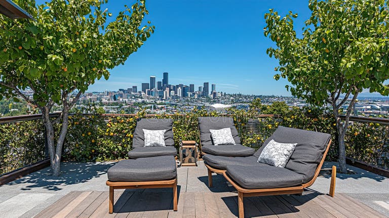 Rooftop Terrace Relaxation Cityscape View Stock Photo - Image of ...