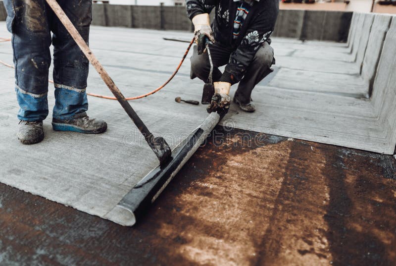 Professional Workers Waterproofing House Construction Site Stock Photo ...
