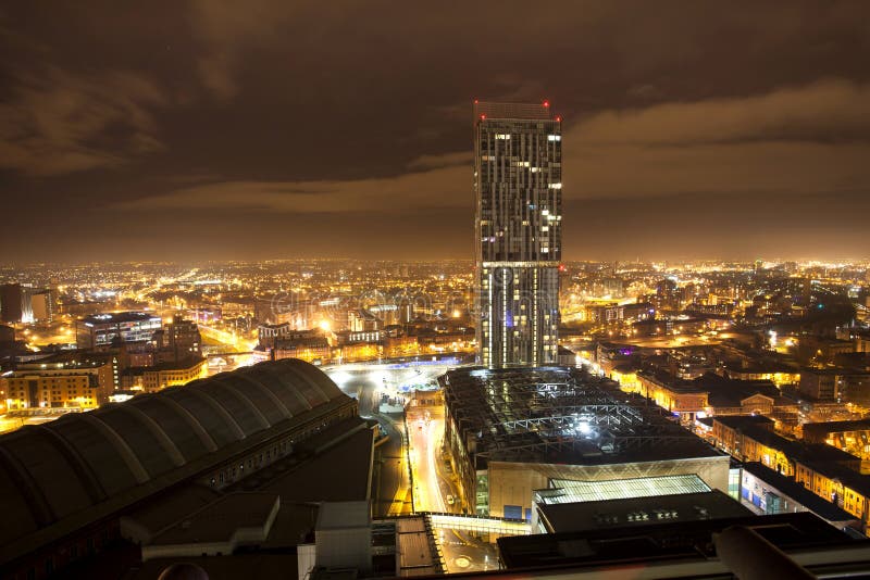 Manchester city at night stock photo. Image of development - 24496560
