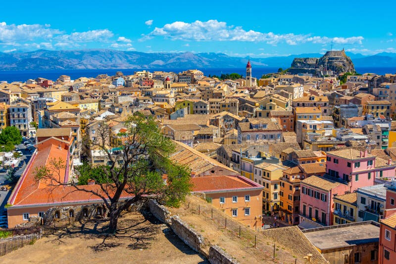 Rooftop View of Greek Town Kerkyra Stock Image - Image of fortress ...