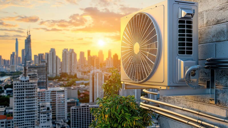 Rooftop View of a Large Commercial HVAC System Under Sunset Stock Photo ...