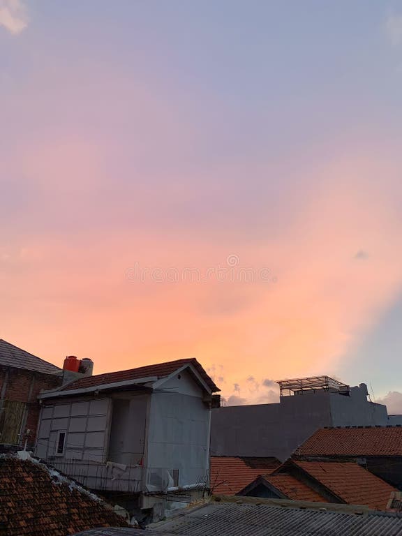 Rooftop with View the Light of Sunset and Roof Stock Photo - Image of ...