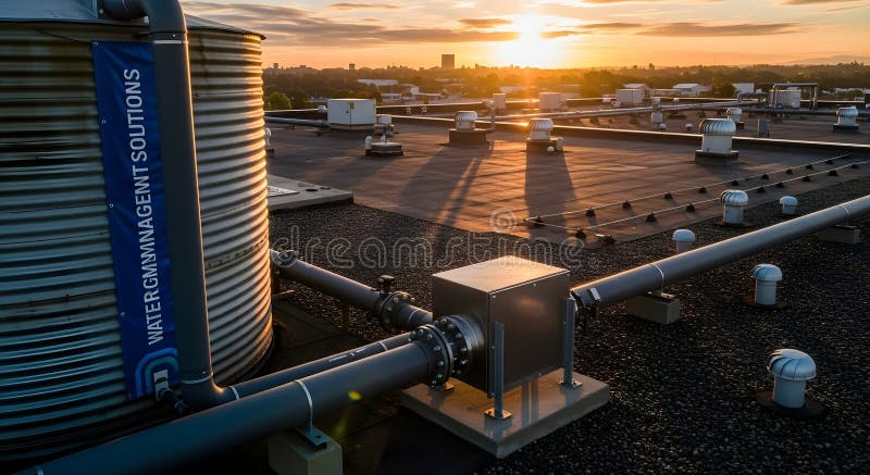 A Rooftop Water Management System with Storage Tanks, Pipes, and Vents ...