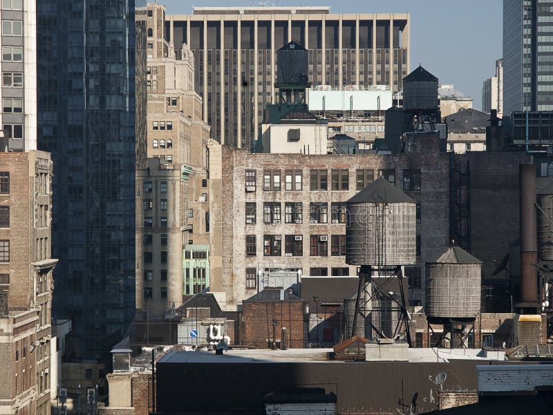 Rooftop Water Towers on NYC Buildings Stock Image - Image of york ...