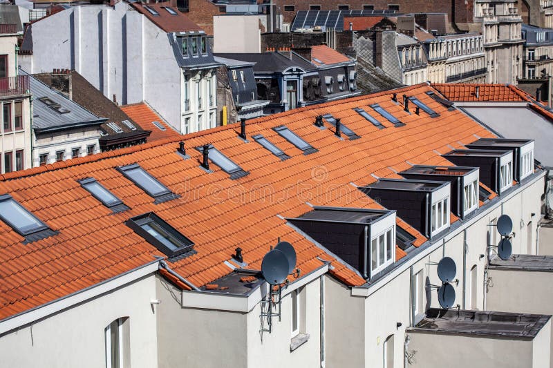 Rooftops in Brussels stock image. Image of bright, architecture - 299426979