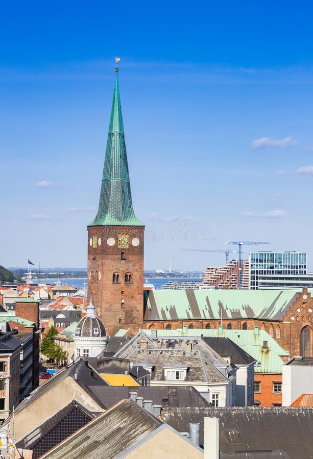 Rooftops and Church Tower in the Skyline of Historic Aarhus Stock Image ...