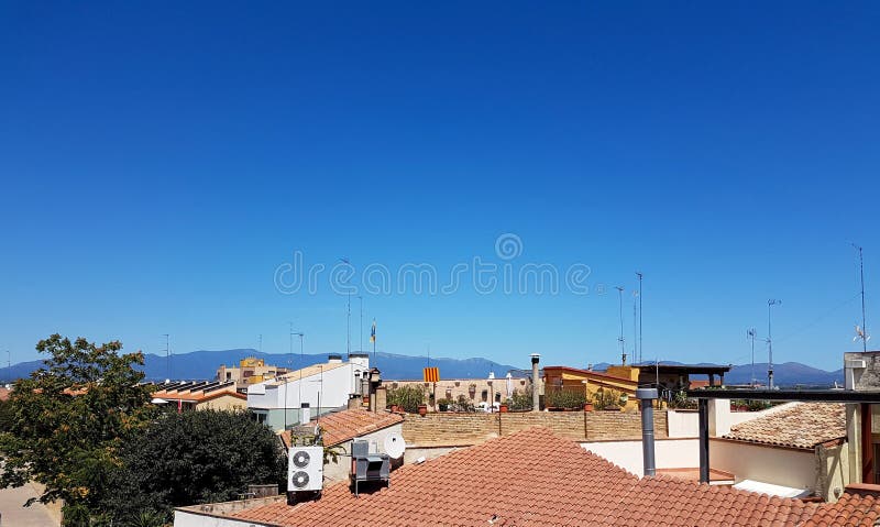 These are Rooftops and Mountains in Spain Stock Image - Image of bright ...