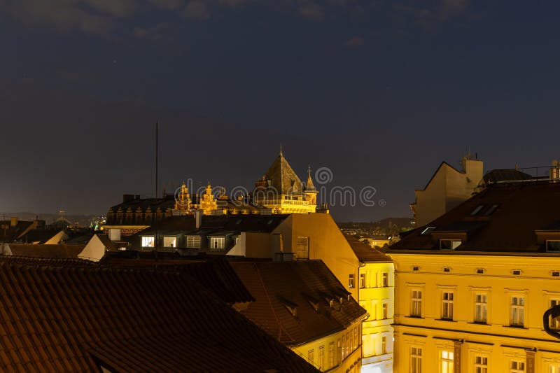 Rooftops of Old Prague from High View Point at Night. Stock Image ...