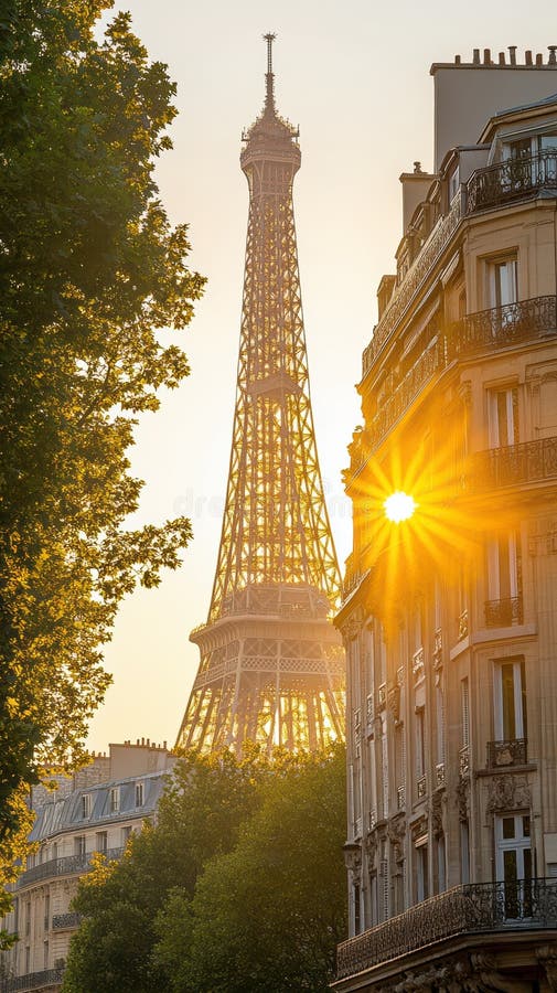 Beautiful View of Paris Rooftops with Eiffel Tower during a Stunning ...