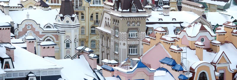 Rooftops in winter stock image. Image of illuminated - 82332831
