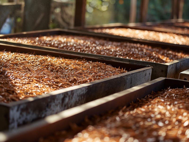 Rooibos Leaves Being Sun-dried on Large Trays Stock Illustration ...