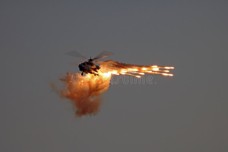 ROOIVALK HELICOPTER DEPLOYING FLARES Stock Image - Image of dramatic ...