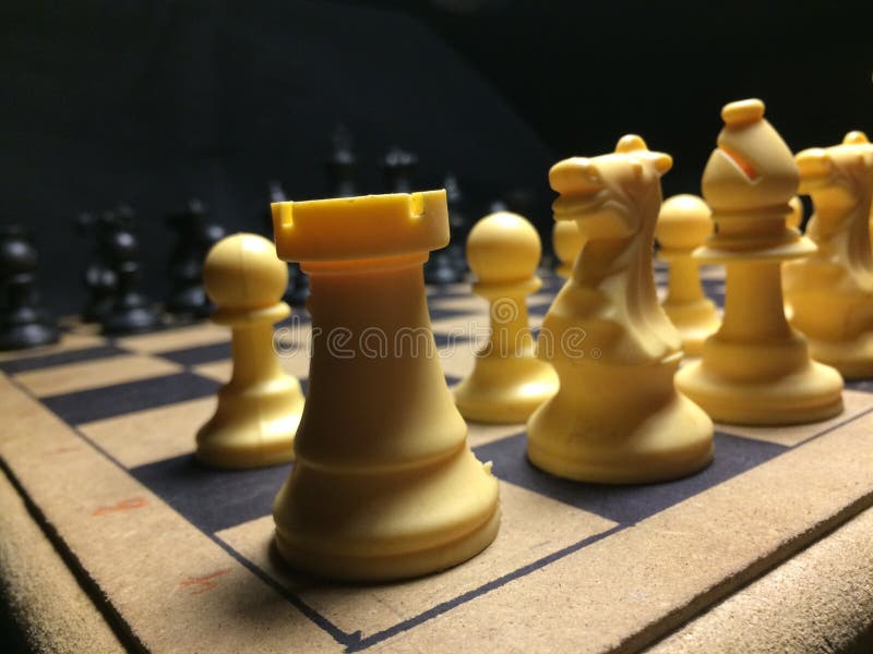 Rook and Knight Chess Figures on the Board in the Corner of Stock Photo ...