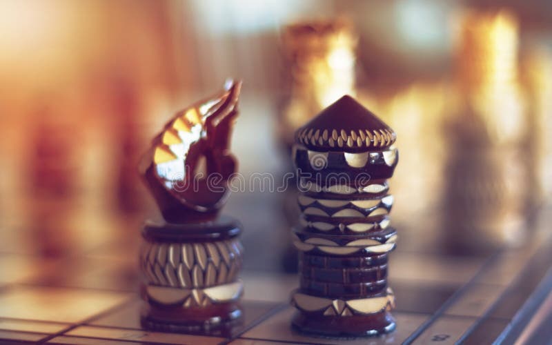 Rook and Knight Chess Figures on the Board in the Corner of Stock Photo ...