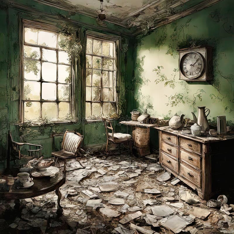 Room in an Abandoned House stock illustration. Illustration of ...