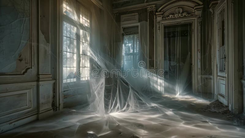 A Room in an Abandoned Mansion with a Prominent Spider Web in the ...
