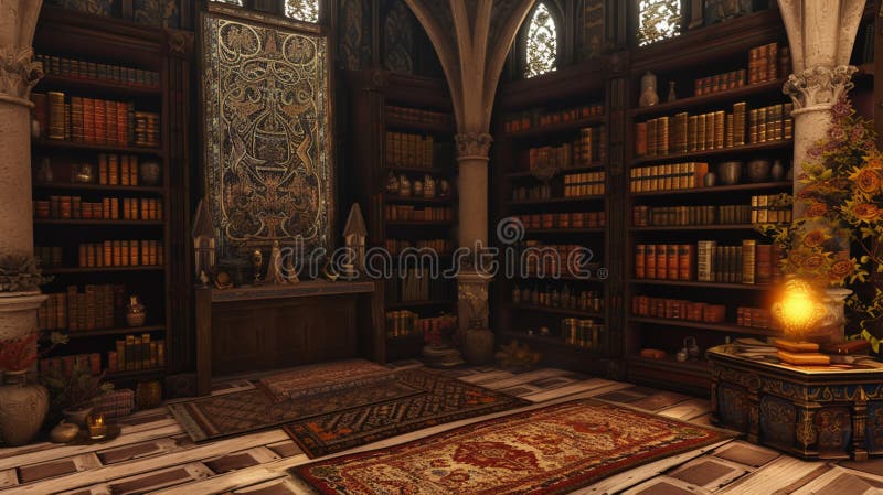 A Room Adorned with Ancient Tomes, Magical Artifacts. Scholarly ...