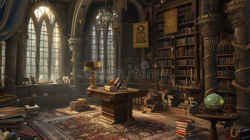 A Room Adorned with Ancient Tomes, Magical Artifacts. Scholarly ...