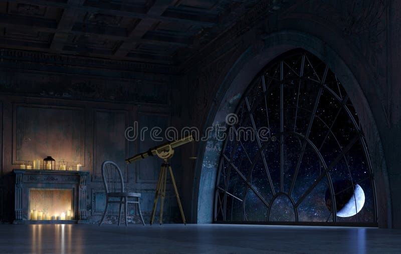 Room Arch Window Night Space Stock Illustration - Illustration of ...