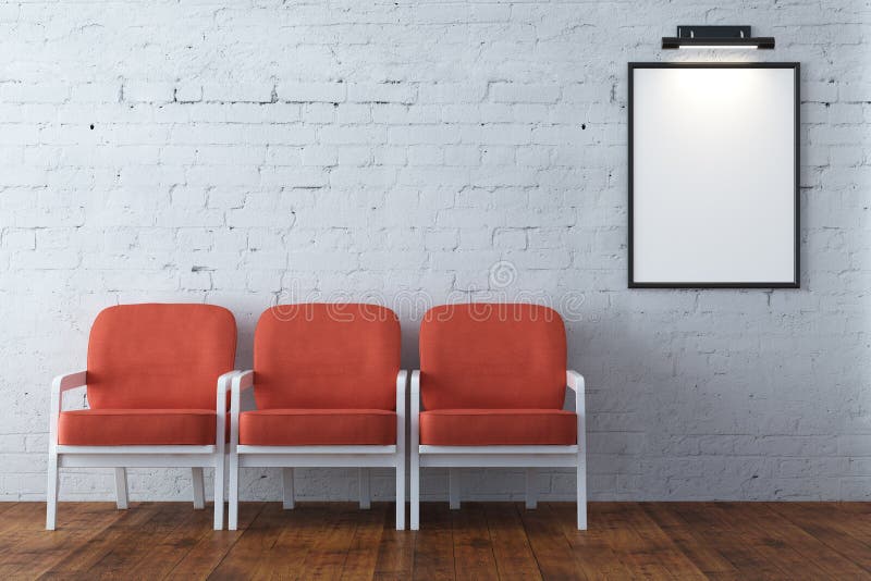 Room with Banner and Chairs Stock Illustration - Illustration of mock ...