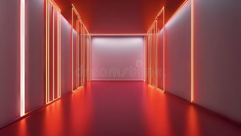 3d Rendering of an Empty Room with Red Lights and a Futuristic Interior ...