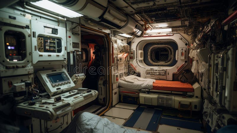 A Room with a Bed and an on-board Computer on a Space Station ...