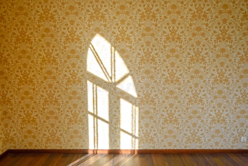 Room with Beige Wallpaper, a Reflection of a Window with Solar Lights ...