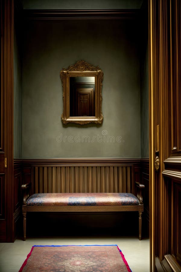 A Room with a Bench and a Mirror on the Wall. Generative AI Stock ...