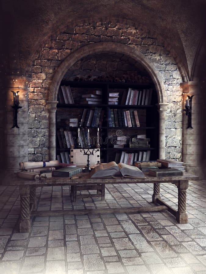 Medieval room with a book stock illustration. Illustration of medieval ...
