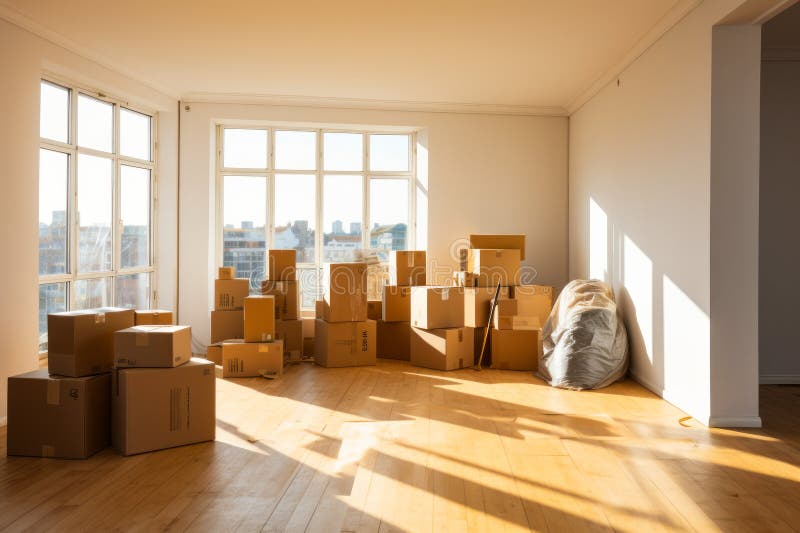 Room with Boxes and Pile of Boxes on the Floor. Generative AI Stock ...